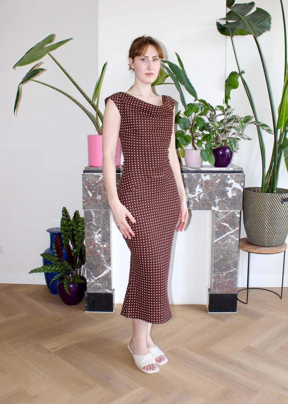 Joan midi dress brown polka dot – Luci's Lemons