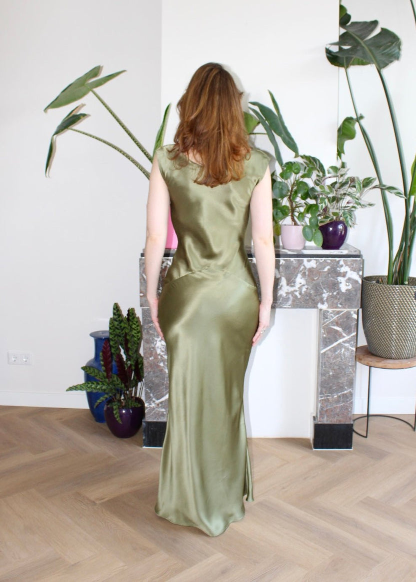 Nancy maxi dress golden moss silk – Luci's Lemons