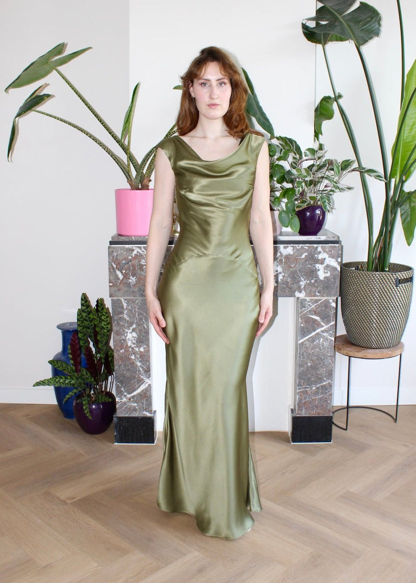 Nancy maxi dress golden moss silk – Luci's Lemons