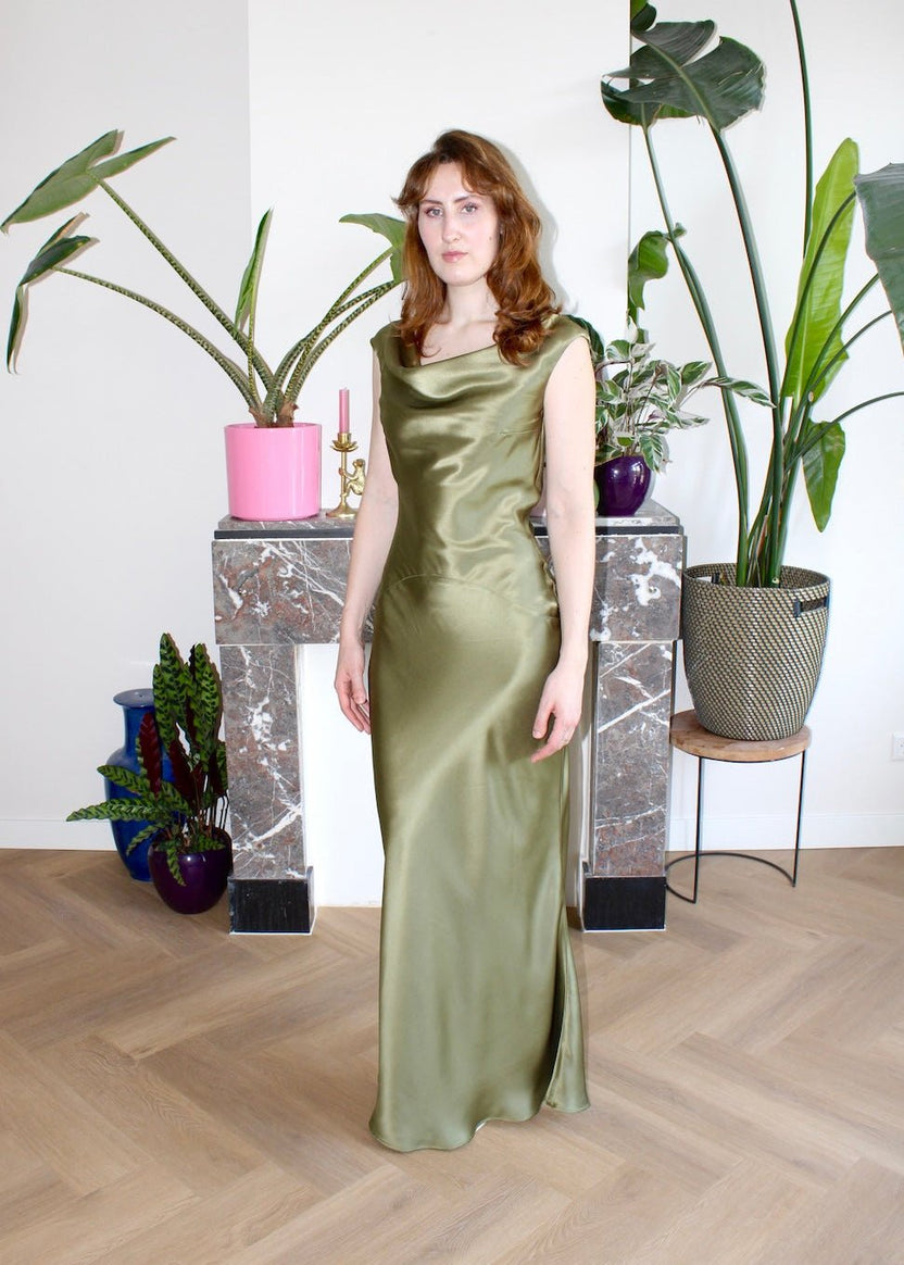 Nancy maxi dress golden moss silk – Luci's Lemons
