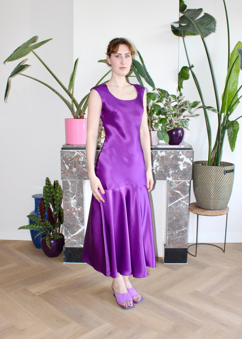Zaria midi dress dark violet silk – Luci's Lemons